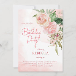 Elegant blush pink roses birthday party invitation | Zazzle
