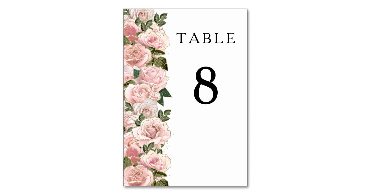 Elegant Blush Pink Roses Floral Wedding Table Numb Table Number | Zazzle