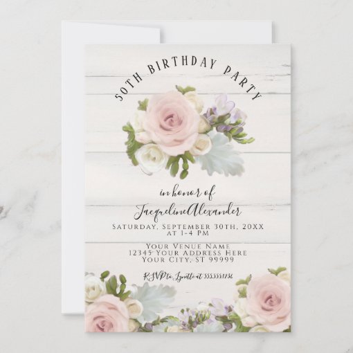 Elegant Blush Pink Roses n Greenery Birthday Party Invitation | Zazzle