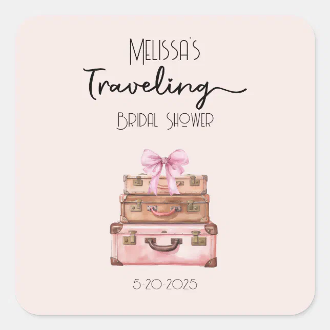 Elegant Blush Pink Travel Adventure Bridal Shower Square Sticker | Zazzle