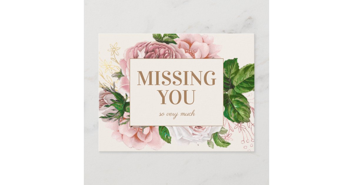 Elegant Blush Pink Vintage Floral Missing You Postcard | Zazzle