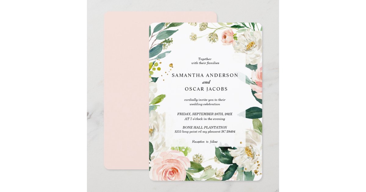 Elegant Blush Pink Watercolor Floral Frame Invitation | Zazzle