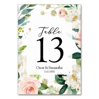 Elegant Blush Pink Watercolor Floral Frame Table Number | Zazzle