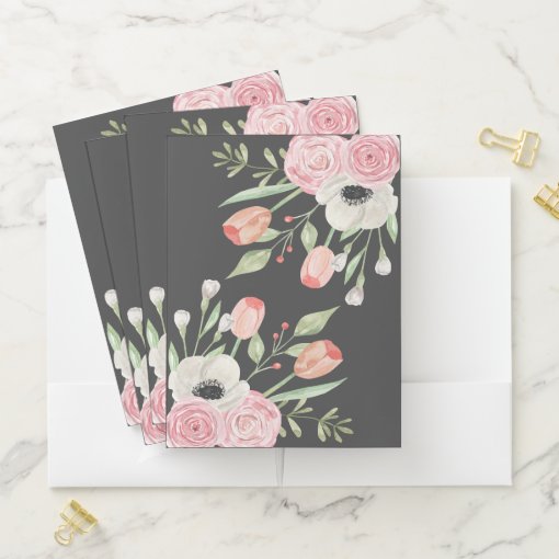 Elegant Blush Pink Watercolor Floral Pocket Folder | Zazzle