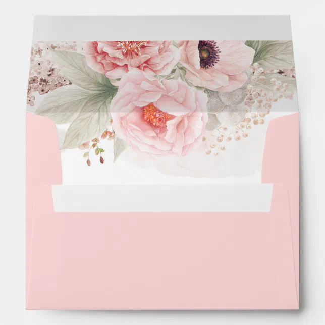 Elegant Blush Pink Watercolor Flowers Envelope | Zazzle