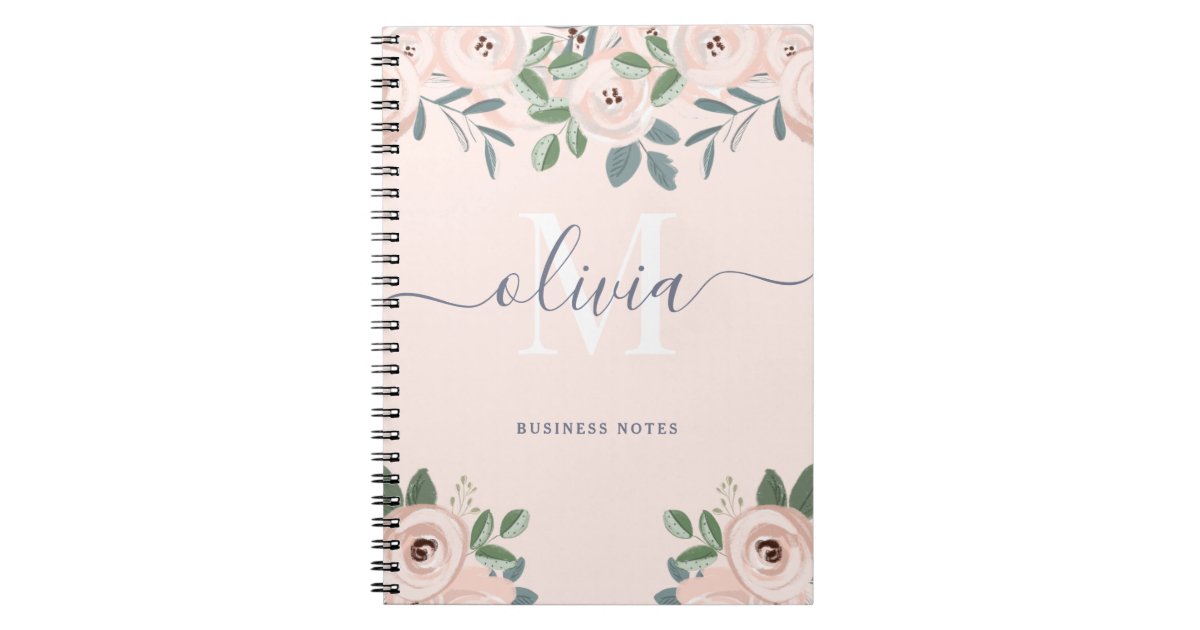 Elegant Blush Pink Watercolor Flowers | Monogram Notebook | Zazzle