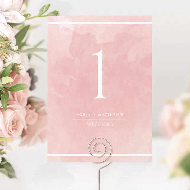 Elegant Blush Pink Watercolor Table Number | Zazzle