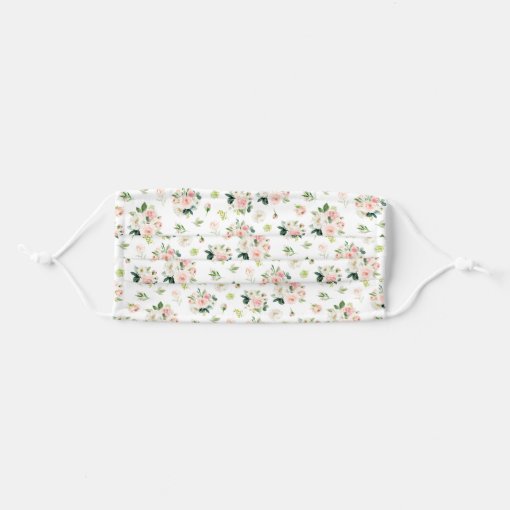 Elegant Blush Pink White Floral Beautiful Pattern Adult Cloth Face Mask ...