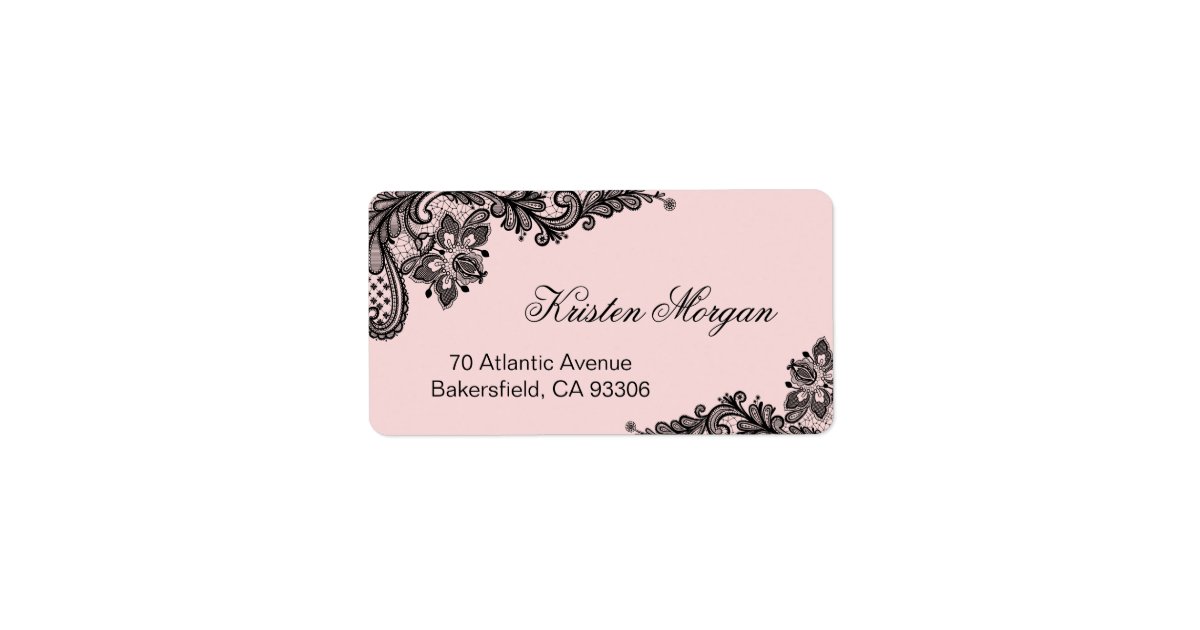 Elegant Blush Pink with Black Lace Unique Label | Zazzle