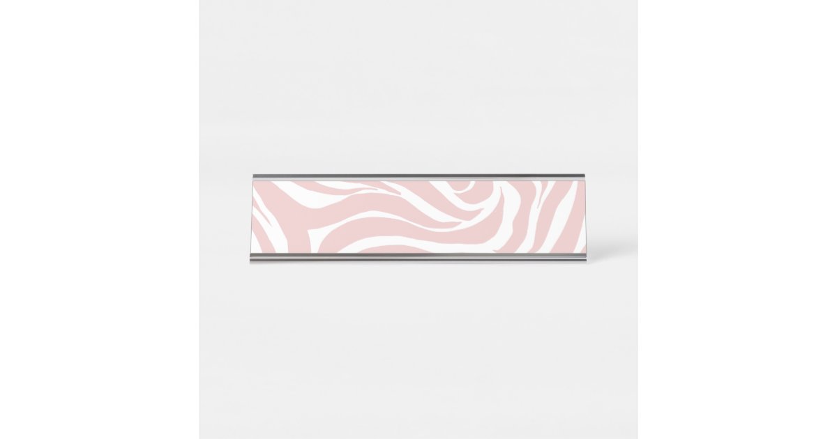 Elegant Blush Pink Zebra White Animal Print Desk Name Plate | Zazzle
