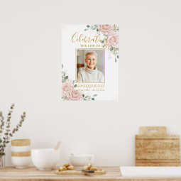 Elegant Blush Roses Picture Funeral Memorial Poster | Zazzle