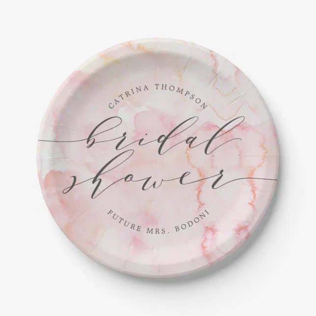 Elegant Blush Watercolor Bridal Shower Paper Plates | Zazzle
