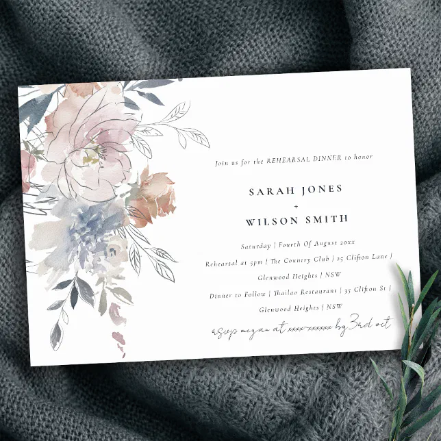 Elegant Blush Watercolor Floral Rehearsal Dinner Invitation Zazzle