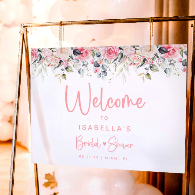 Elegant Blush Watercolor Floral Welcome Sign | Zazzle