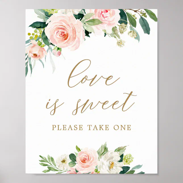 Elegant Blush Watercolor Love Is Sweet Treat Poster | Zazzle