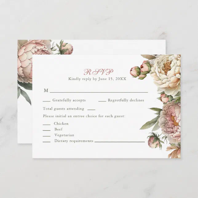 Elegant Blush Watercolor Peonies RSVP Card | Zazzle