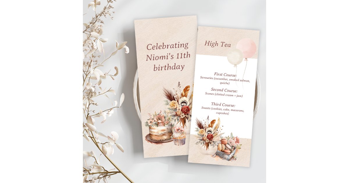 Elegant Bohemian Spring Tea Party Menu | Zazzle