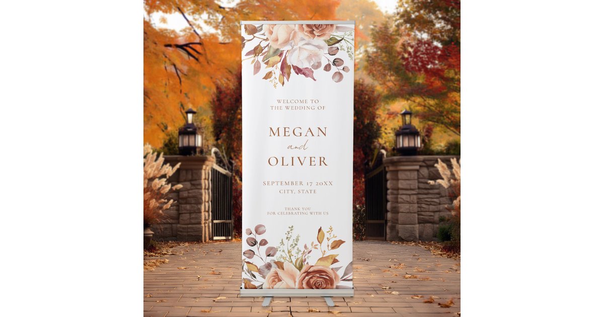 Elegant Boho Autumn Floral Wedding Welcome Retractable Banner | Zazzle