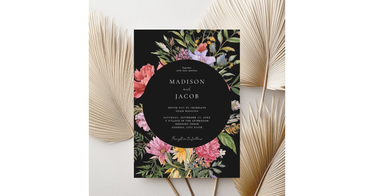 Elegant Boho Black Dutch Floral Wedding Invitation | Zazzle