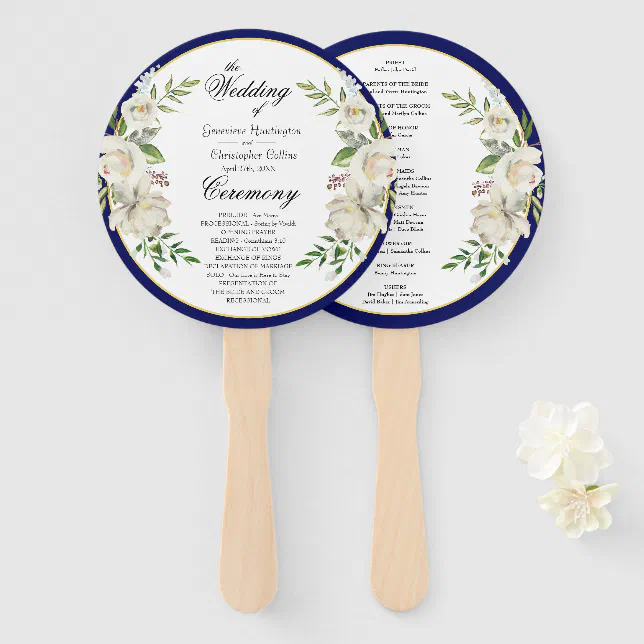 Elegant Boho Blue Floral Wedding Ceremony Hand Fan | Zazzle