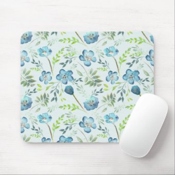 Elegant Boho Blue Green Watercolor Flowers Mouse Pad | Zazzle