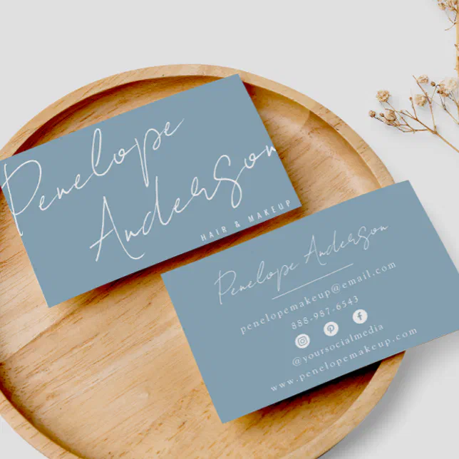 Elegant Boho Blue Neutral Chic Minimalist Modern Business Card | Zazzle