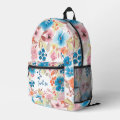 Elegant boho blue pink floral watercolor name printed backpack | Zazzle