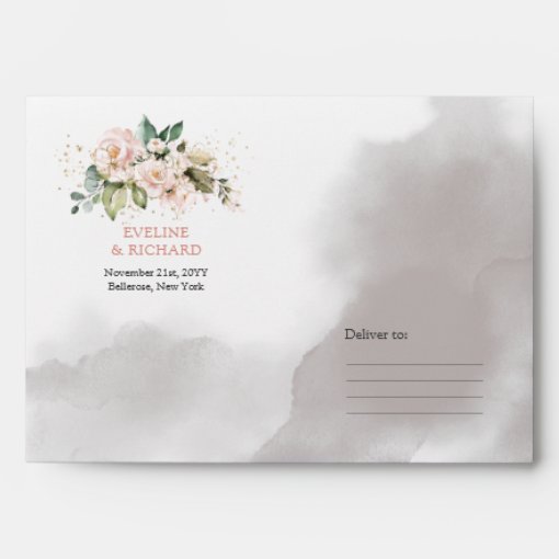 Elegant boho blush pink roses greenery gold frame envelope | Zazzle