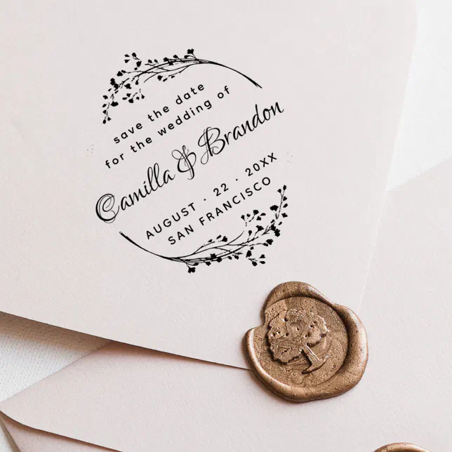 Elegant Boho Botanical Classy Lettering Wedding Rubber Stamp | Zazzle