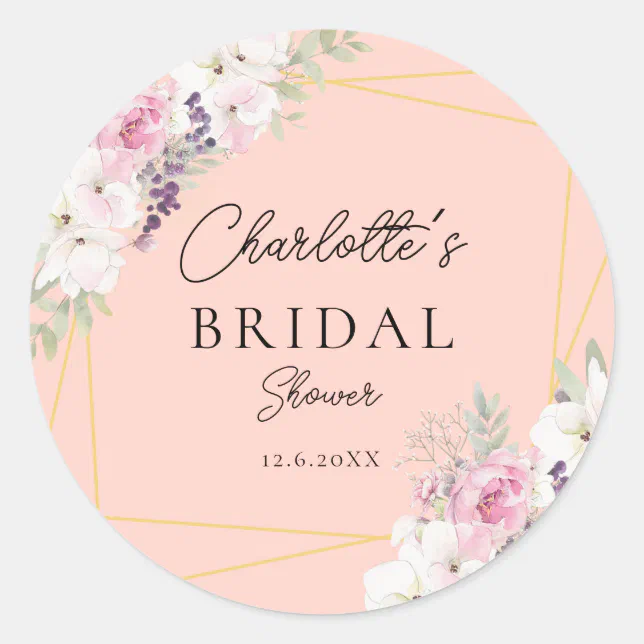 Elegant Boho Bridal Shower Classic Round Sticker | Zazzle