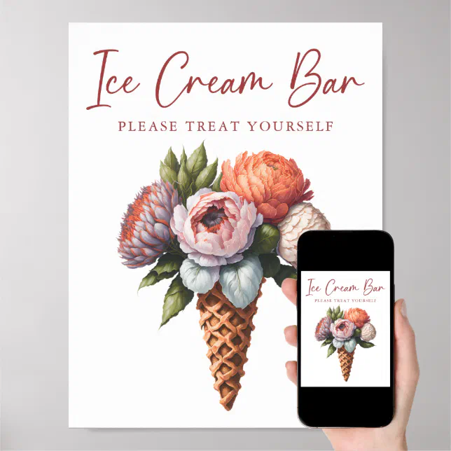 Elegant Boho Bridal Shower Ice Cream Bar Poster | Zazzle