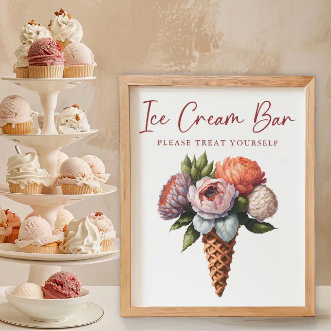 Elegant Boho Bridal Shower Ice Cream Bar Poster | Zazzle