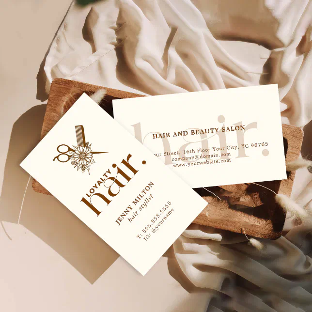 Elegant Boho Brown Scissors Hair Stylist Business Card | Zazzle