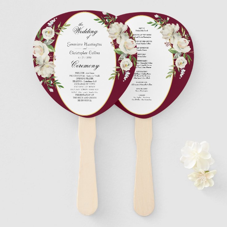 Elegant Boho Burgundy Floral Wedding Ceremony Hand Fan | Zazzle