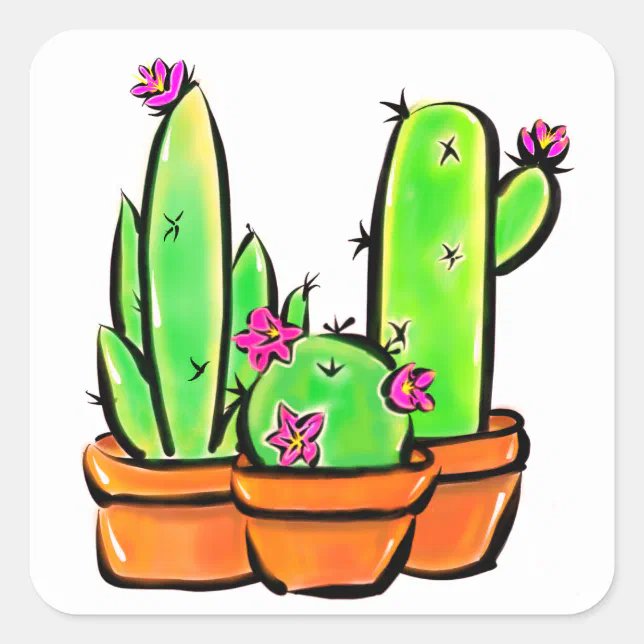 Elegant boho Cactus cacti succulents Square Sticker | Zazzle
