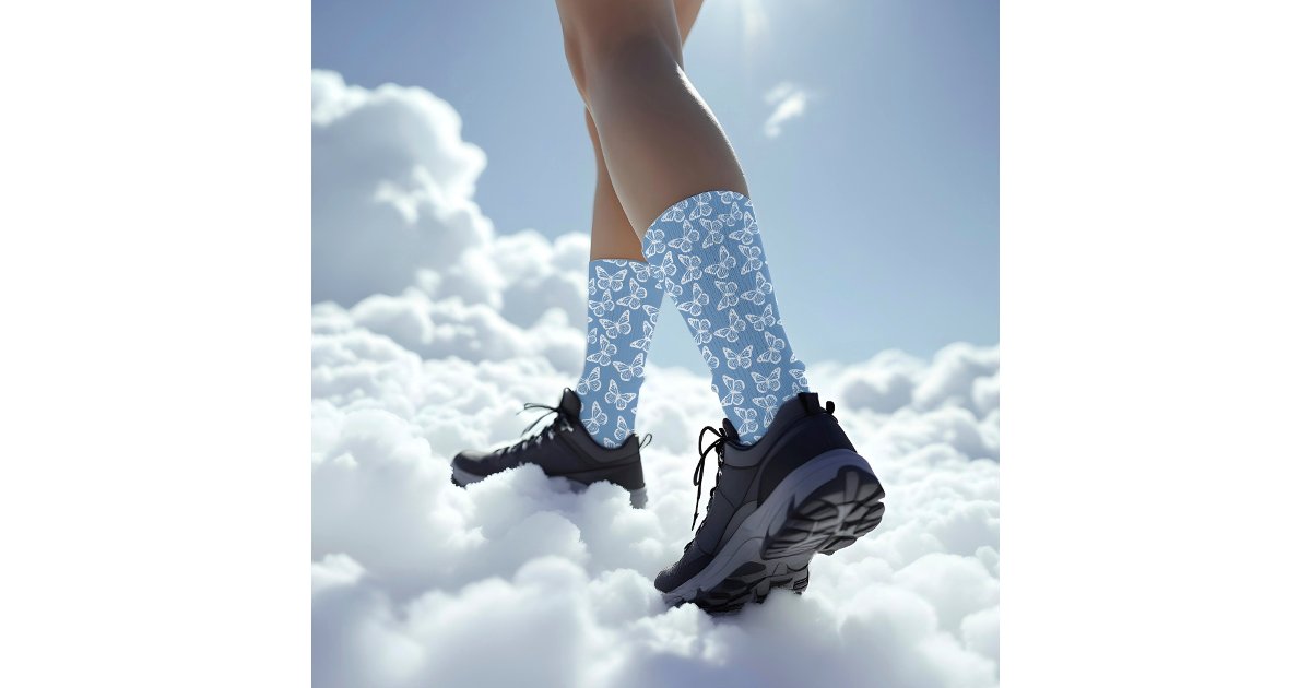 Elegant Boho Chic Groomsmen Butterfly Powder Blue Socks | Zazzle