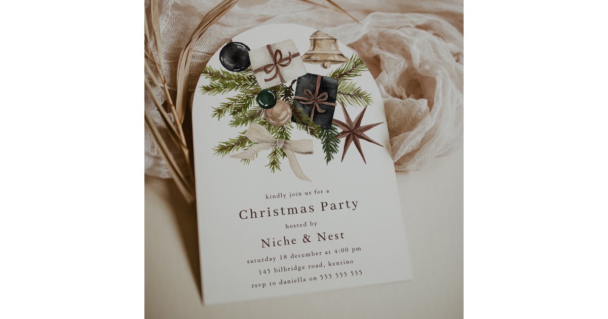 Elegant Boho Christmas Corporate Party Invitation | Zazzle