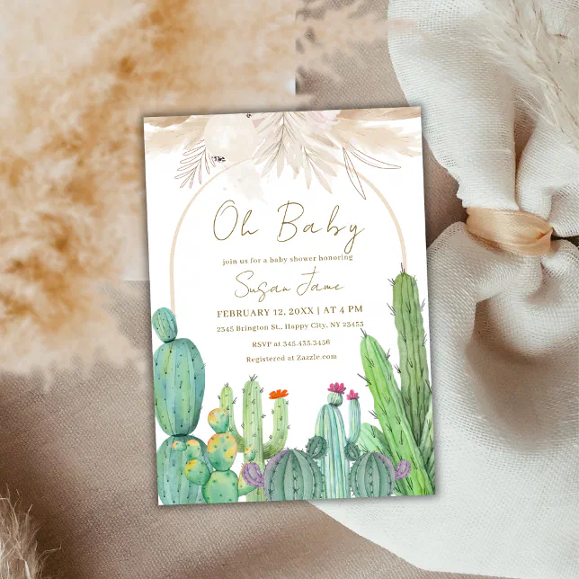 Elegant Boho Desert Cactus Arch Baby Shower Invitation | Zazzle