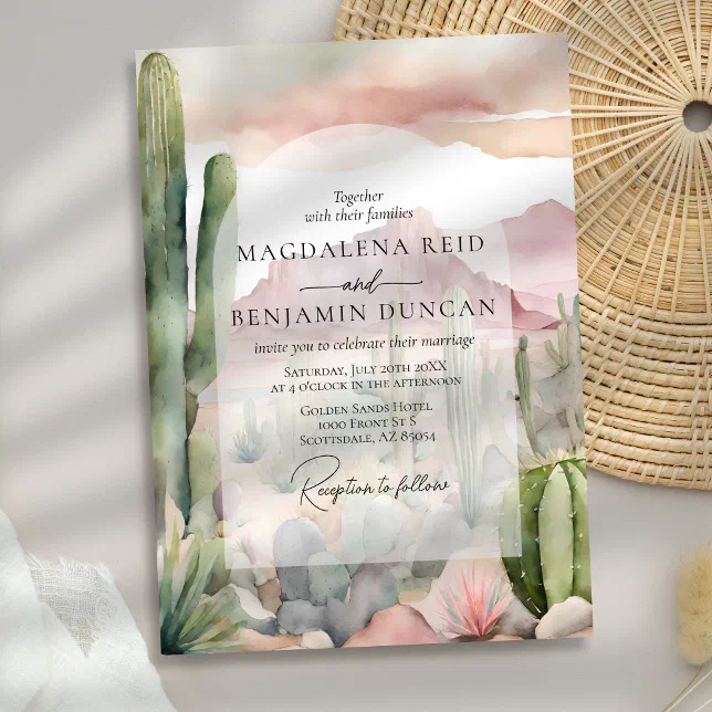 Elegant Boho Desert Landscape Cactus Wedding Invitation | Zazzle
