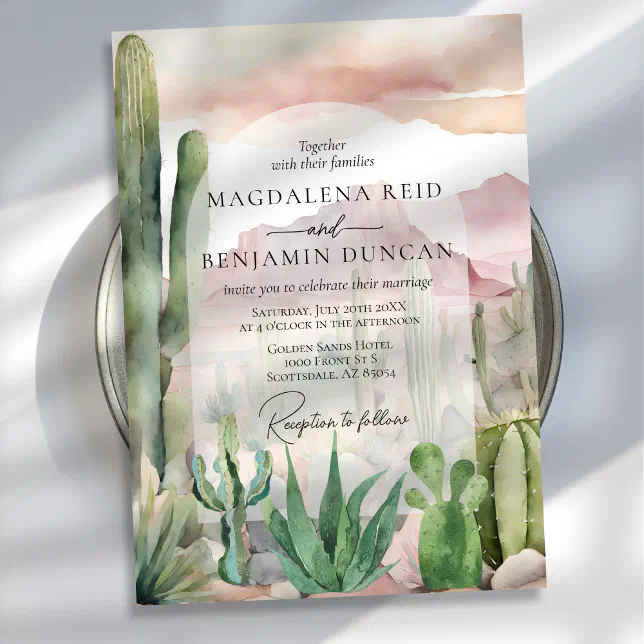 Elegant Boho Desert Landscape Cactus Wedding Invitation | Zazzle