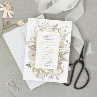 Elegant Boho Floral Frame Wedding REAL Foil Invitation | Zazzle