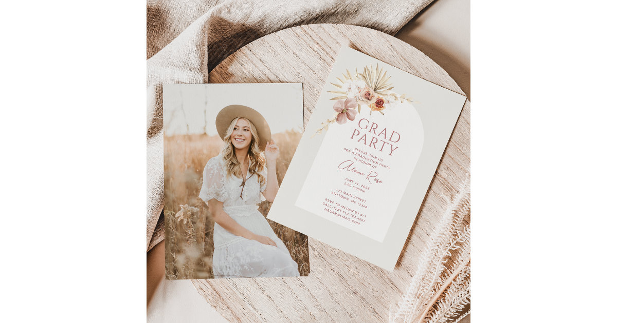 Elegant Boho Floral Grad Party Invitation | Zazzle