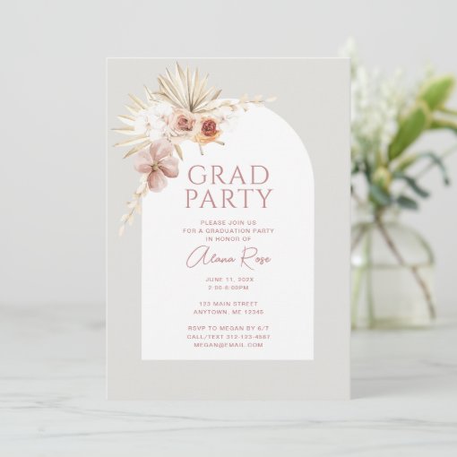Elegant Boho Floral Grad Party Invitation | Zazzle