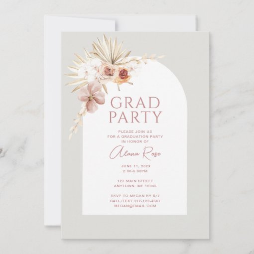 Elegant Boho Floral Grad Party Invitation | Zazzle