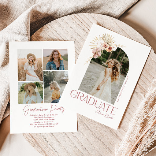 Elegant Boho Floral Graduation Invitation | Zazzle