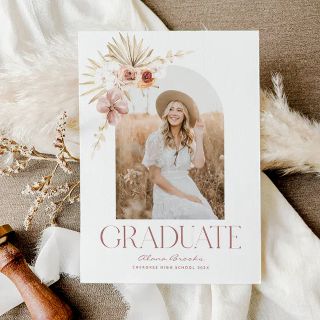 Elegant Boho Floral Graduation Invitation | Zazzle