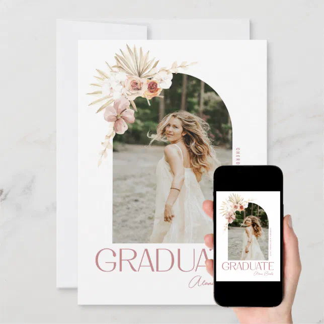 Elegant Boho Floral Graduation Invitation | Zazzle