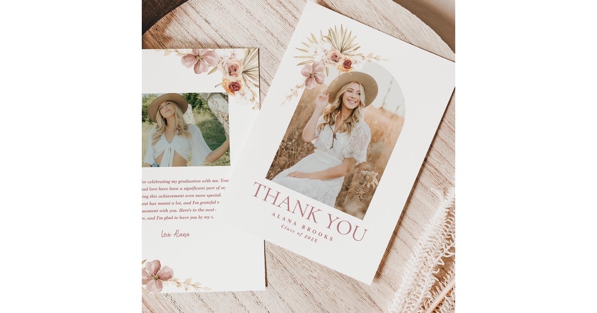 Elegant Boho Floral | Graduation Thank You Card | Zazzle