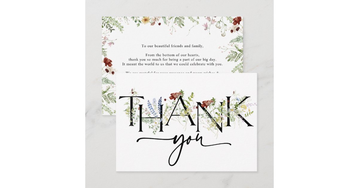 Elegant Boho Floral Thank You Cards | Zazzle