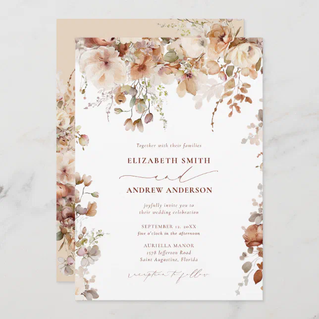Elegant Boho Floral Wedding Invitation | Zazzle